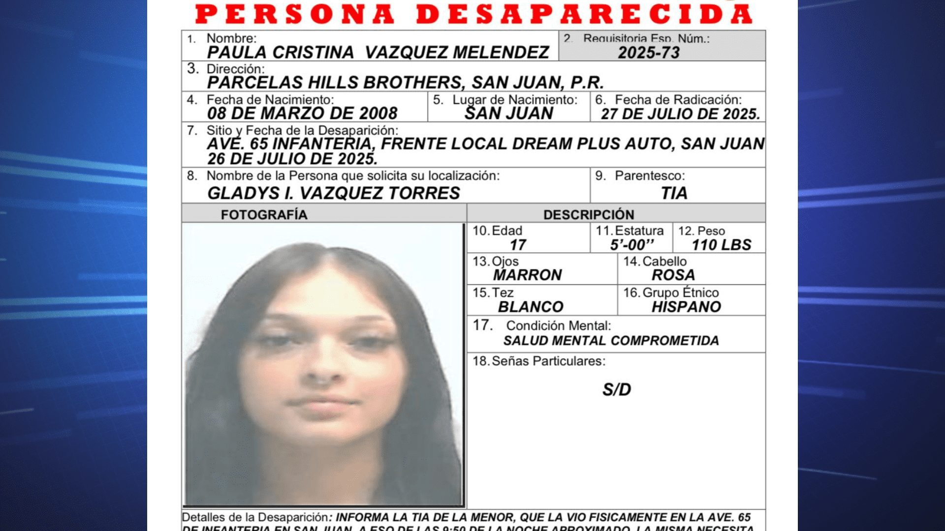 “Estamos esperando por ti, te amamos”: Madre de menor desaparecida en San Juan - TeleOnce TV ...